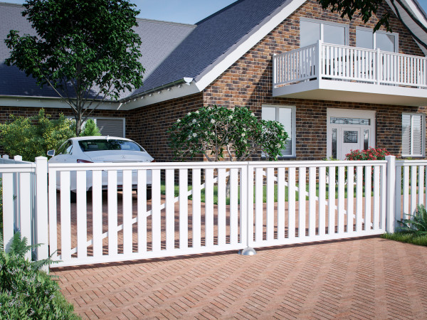 Railing - Zaun-Pforte 4,00 m x 0,90 m, Füllung: 82 x 22 mm, weiß | zaun ...